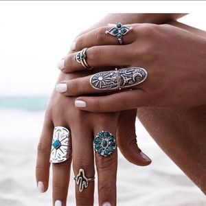 Jewelry | Boho Turquoise Ring Set | Poshmark
